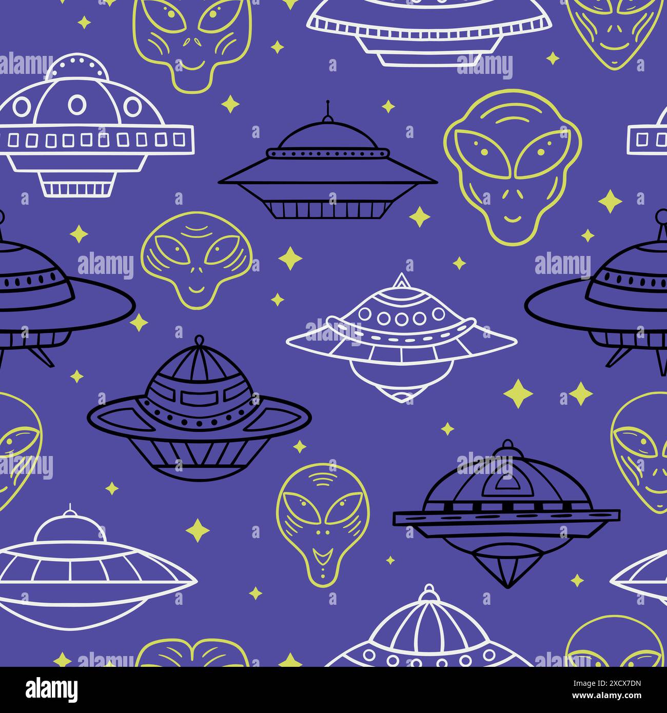 Doodle seamless texture with UFO and aliens Stock Vector Image & Art ...