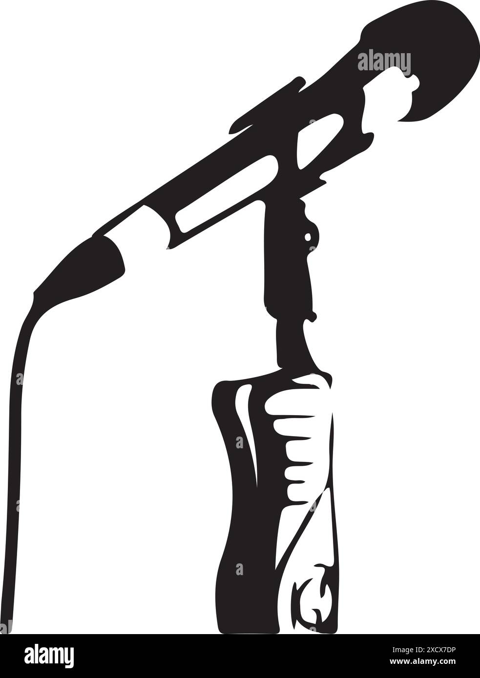 A silhouette of a microphone, capturing its classic shape and design ...