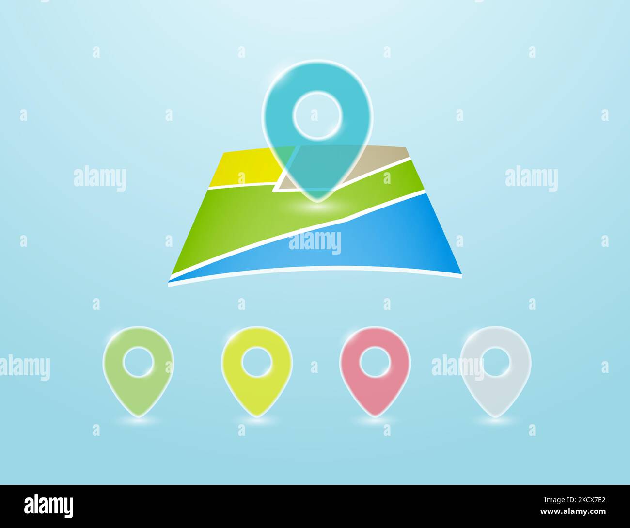 GPS and navigation glass transparent multicolored symbols with paper ...