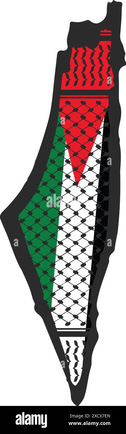 A detailed map design of Palestine featuring key cities: Gaza, Jenin ...