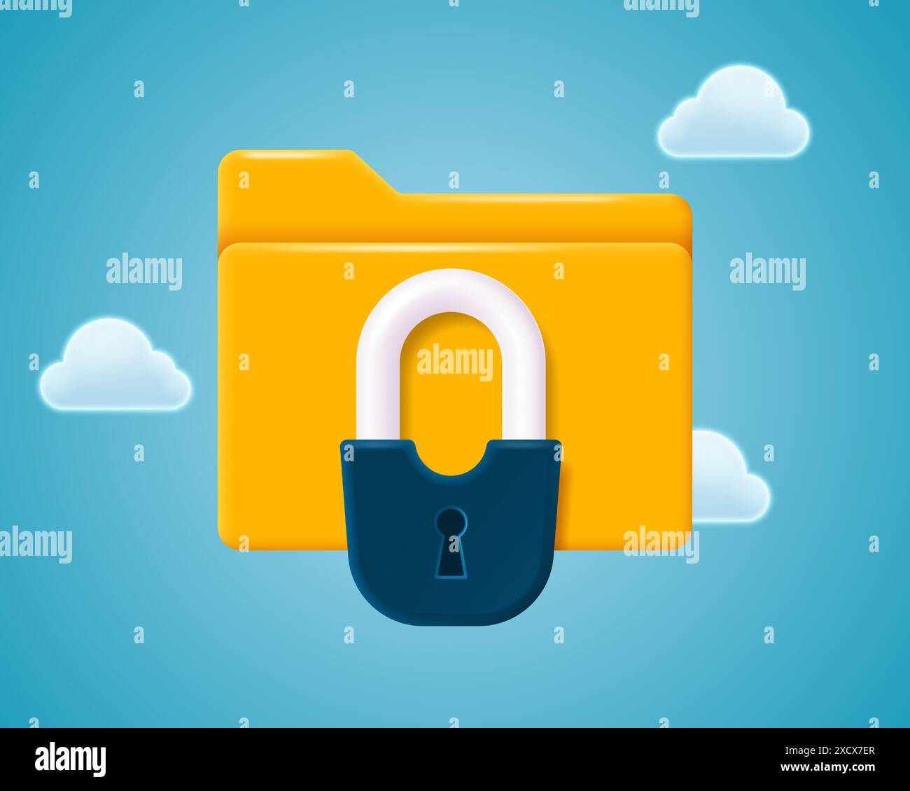 Locked folder with a padlock in 3D style on a blue background with ...