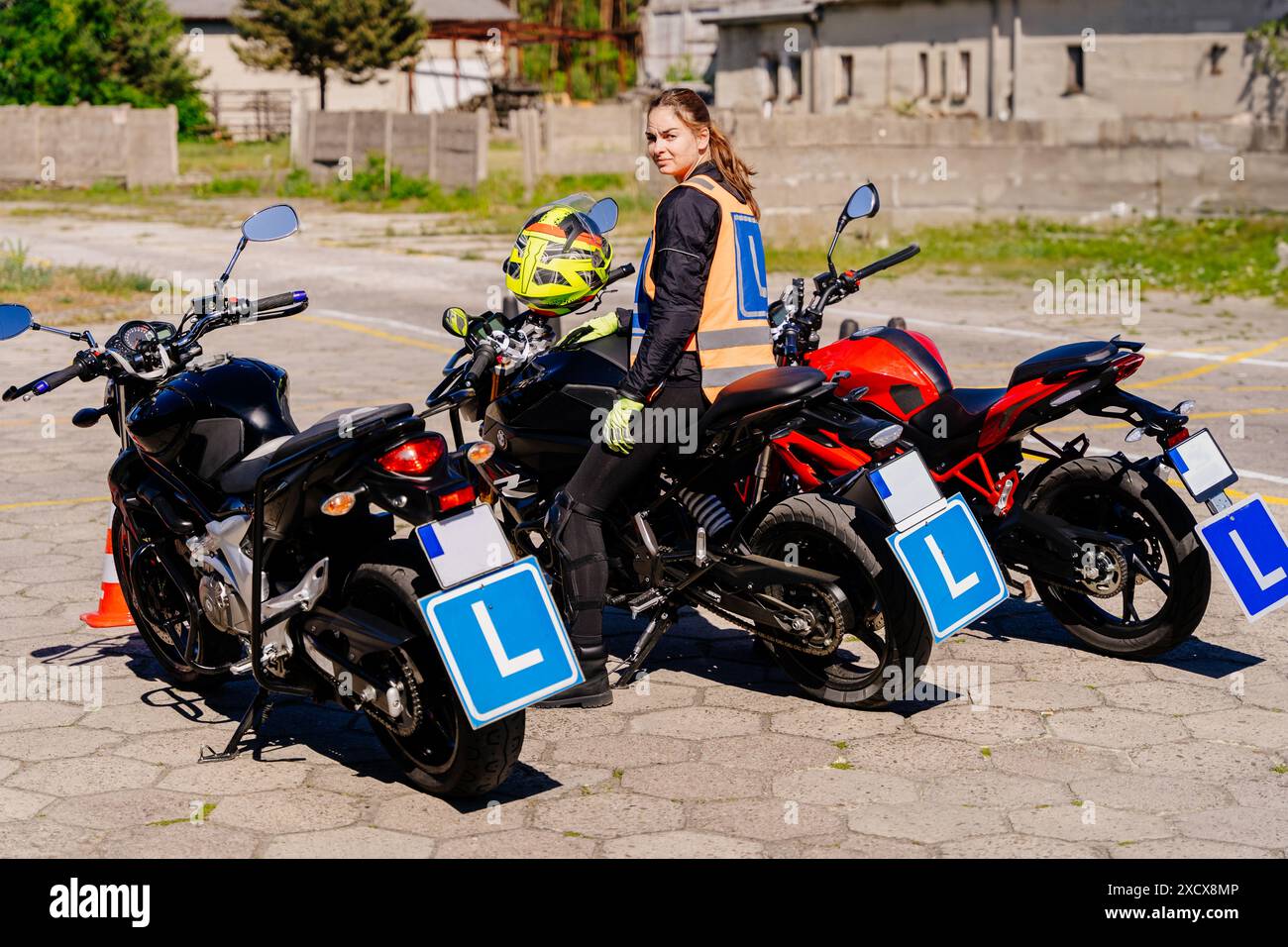 Moto school track driving school Stock Photo - Alamy