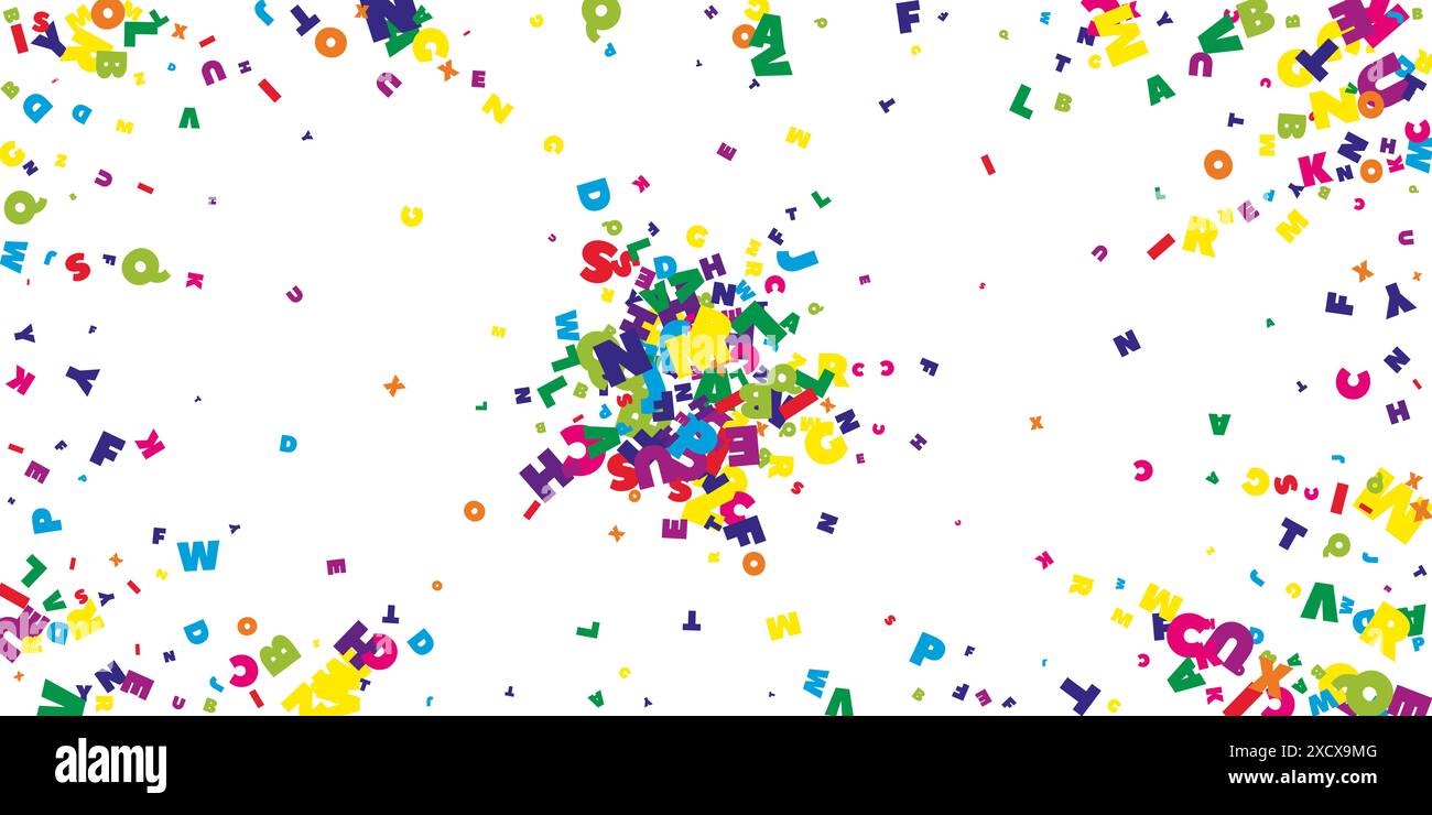 Scattered letters of latin alphabet. Colorful childish floating ...