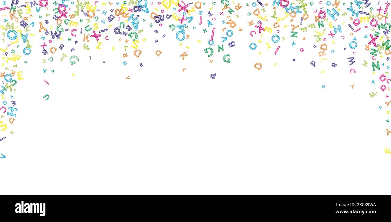 Scattered letters of latin alphabet. Colorful childish floating ...