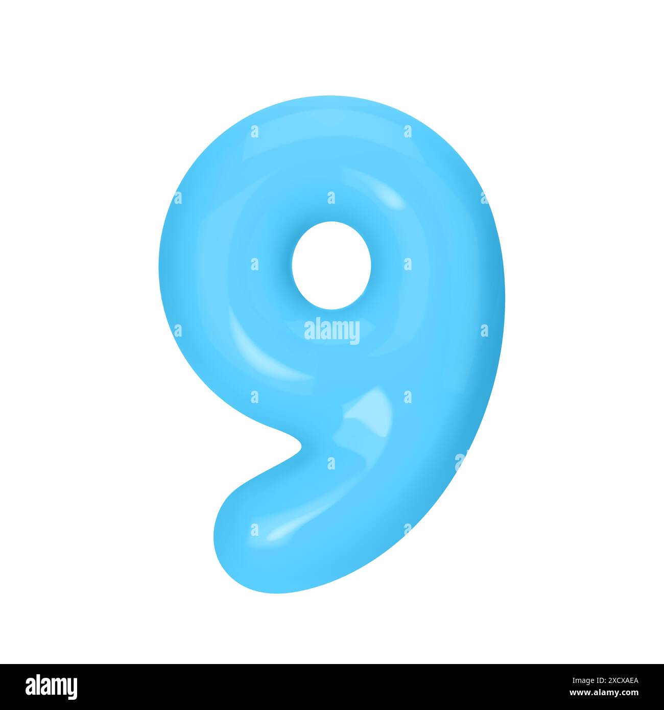 Numeral 9 - Blue Plastic Balloon Number nine Isolated on White ...