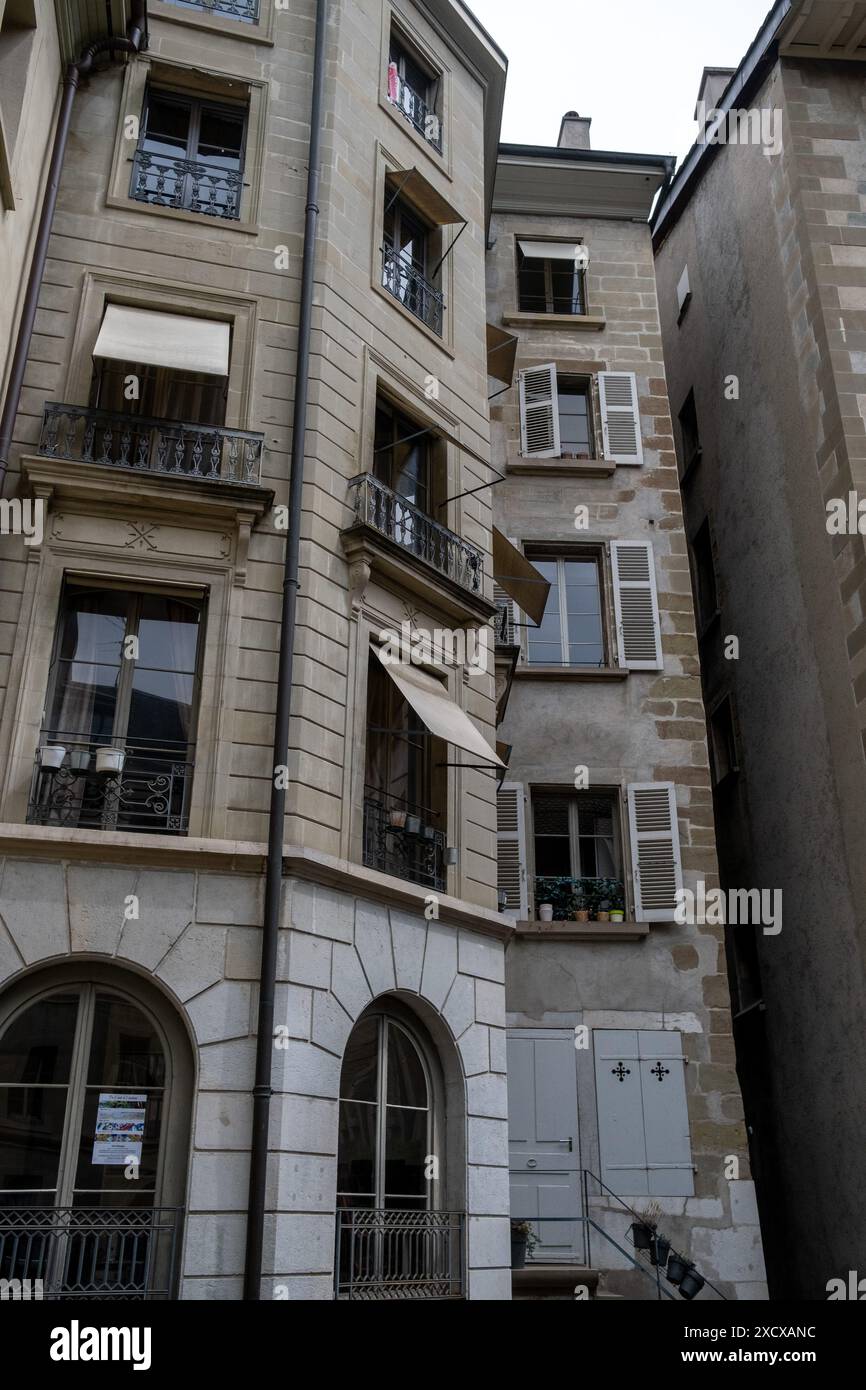 Building of the old city Geneva, Switzerland, on 21 May 2023. Batiment ...