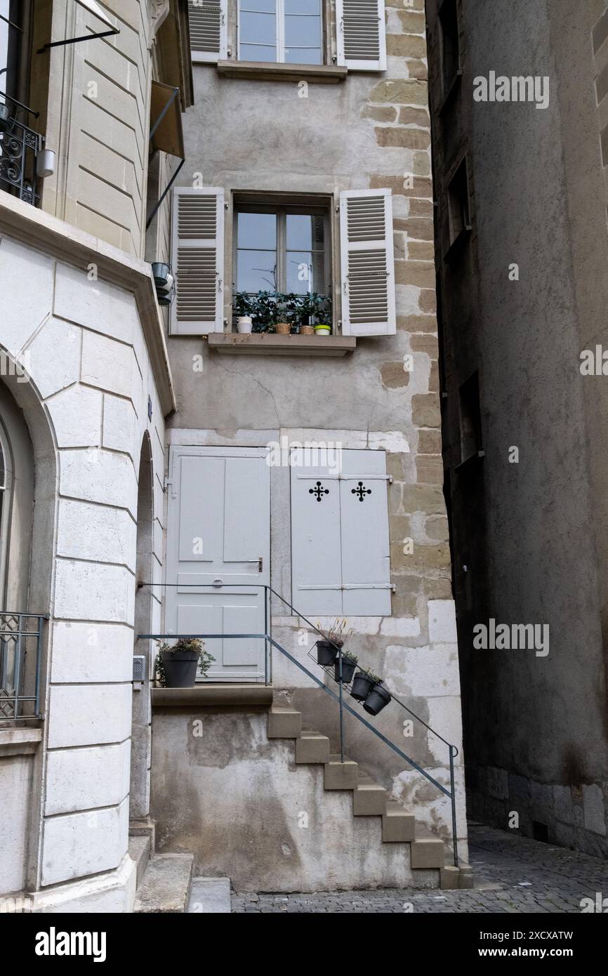 Building of the old city Geneva, Switzerland, on 21 May 2023. Batiment ...
