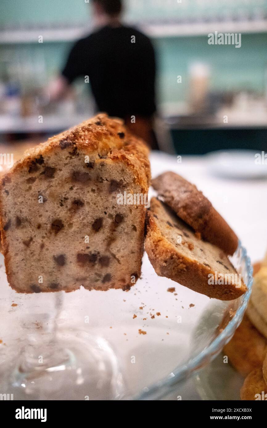 Homemade chocolate chip cake at Pages & Sips, cafe restaurant bookshop ...