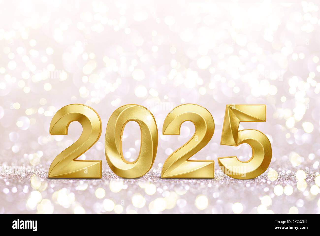 Holiday background Happy New Year 2025. Numbers of year 2025 made by gold candles on bokeh ...