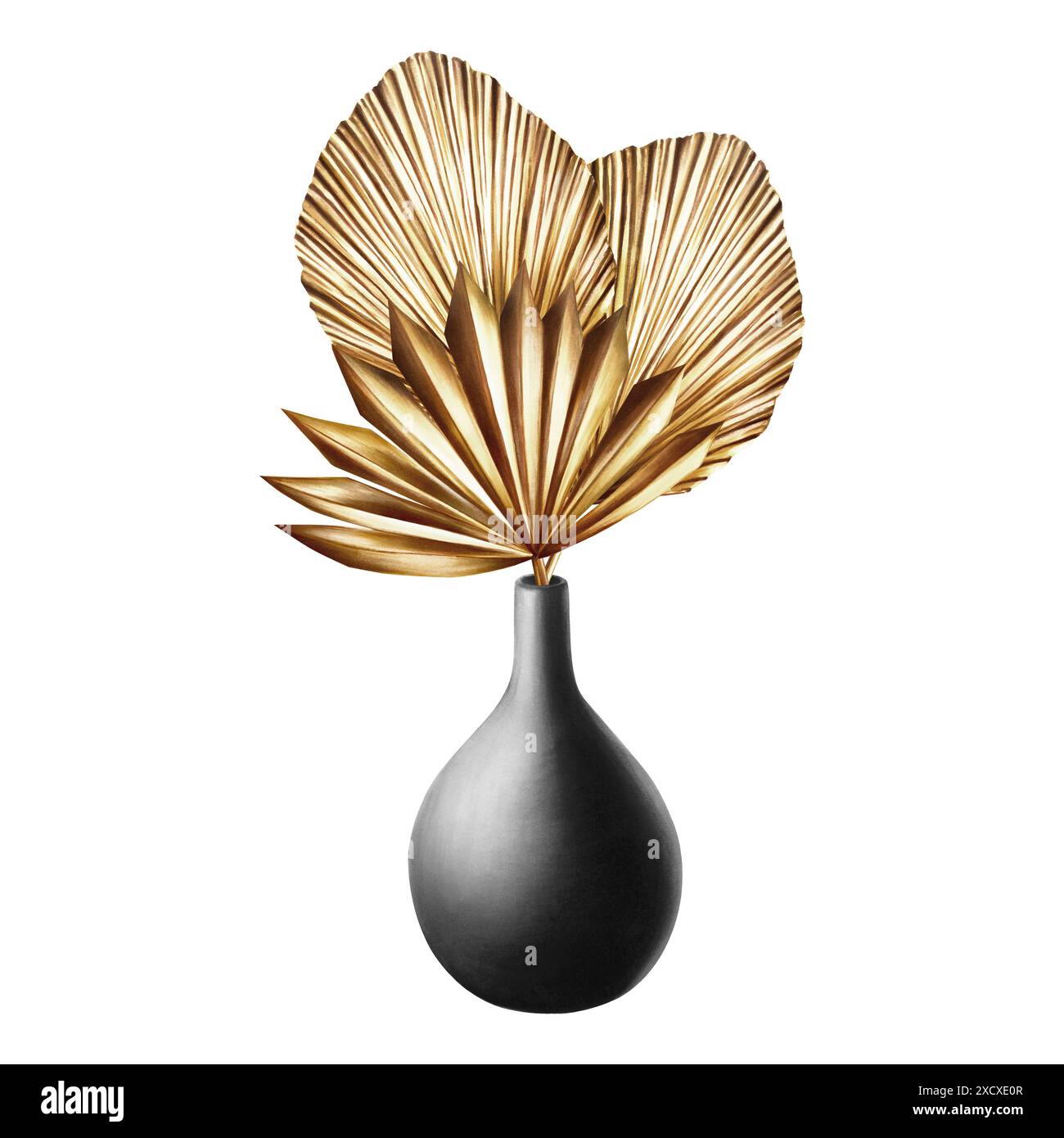 Black antique ceramic vase with with dried branches, pampas grass ...