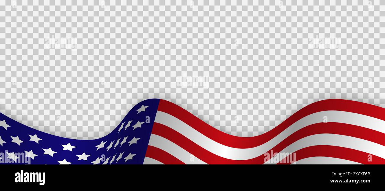 Wavy American flag on a transparent background. National symbol of the ...