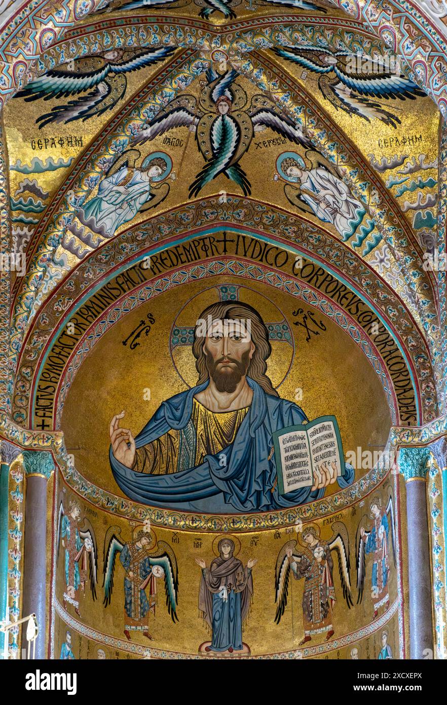 Christ Pantocrator mosaic, Cefalù Cathedral, Cefalu, Sicily, Italy ...