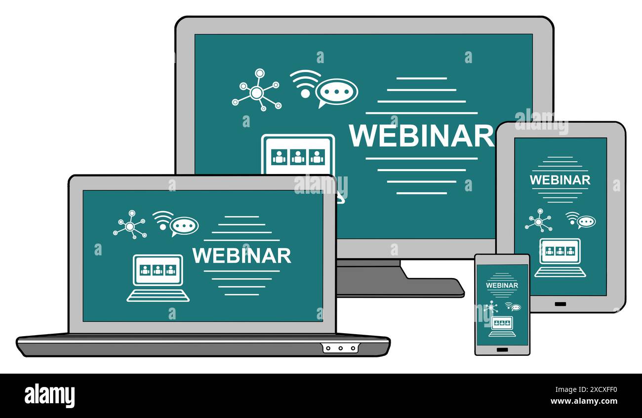 Webinar concept shown on different information technology devices Stock ...