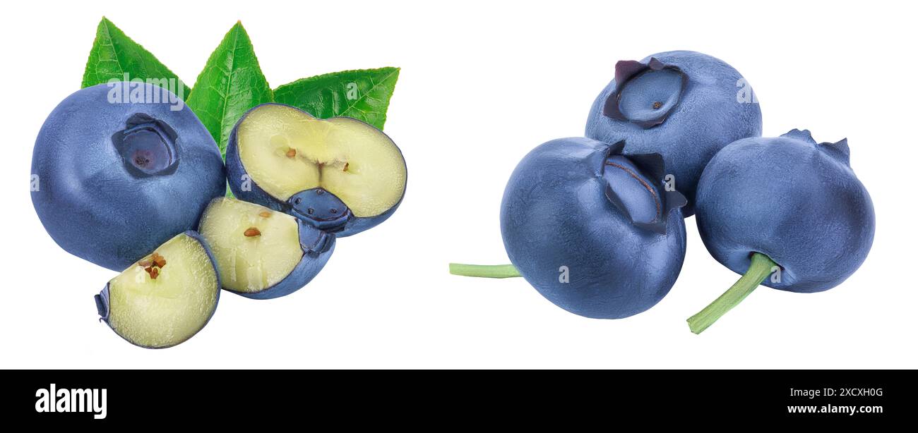 fresh blueberry and slices isolated on white background closeup with ...