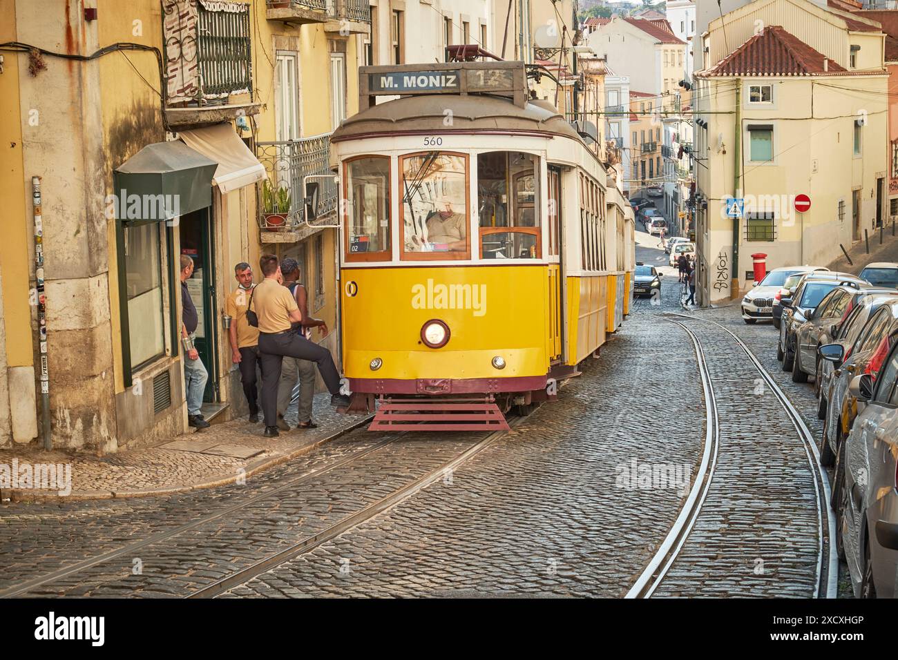 Yellow trams in Lisbon, Portugal Stock Photo - Alamy