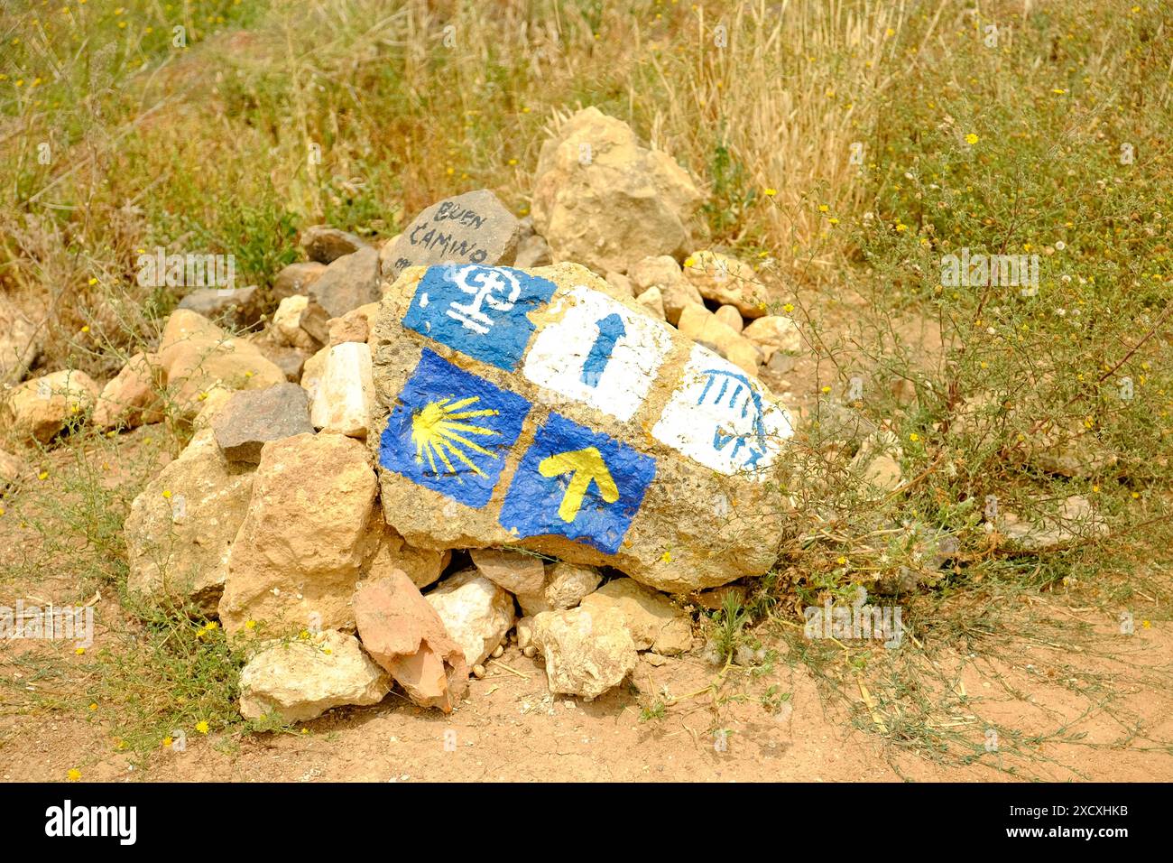 Waymarkers and signs along the Camino Portugues Stock Photo - Alamy