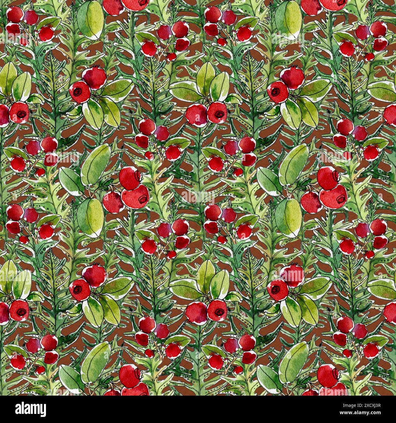 Lovely autumn botanical seamless background with cranberries, red berry ...
