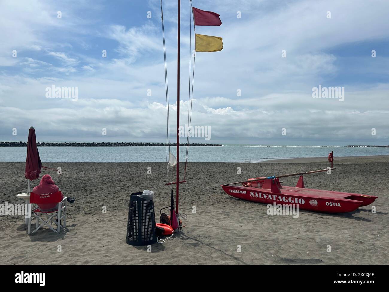 23 May 2024, Italy, Bartella: A lifeguard on an Italian beach. Photo ...