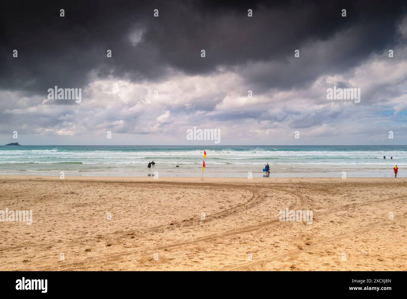 Dark, brooding rainclouds approaching Fistral beach in Newquay in ...