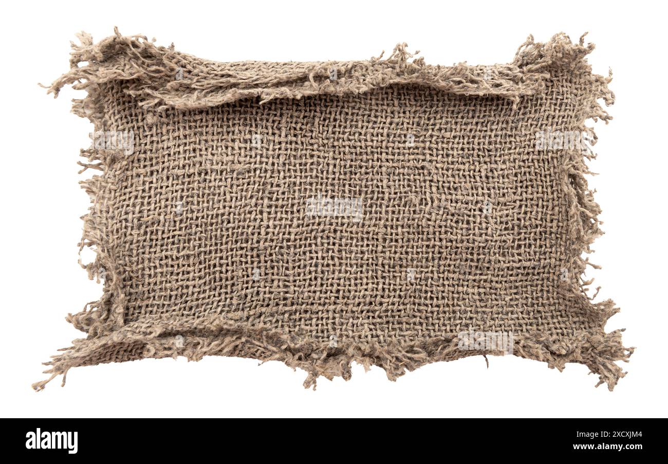 Burlap texture. A piece of torn burlap on a white background. Canvas ...