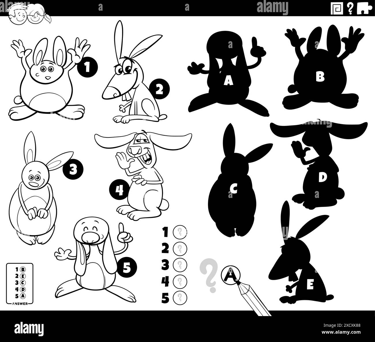 Cartoon illustration of finding the right shadows to the pictures ...