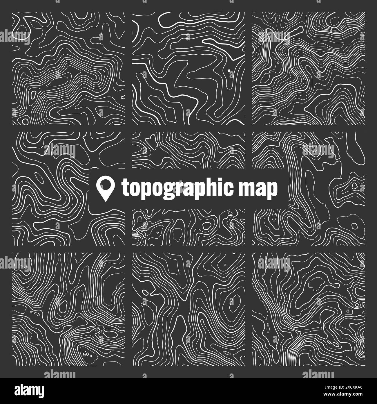Topographic map with contour lines. Geographic terrain grid, relief ...