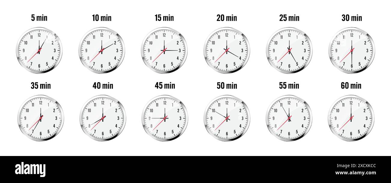 Wall clock, stopwatch icons. Shiny metal chronometer, time counter with ...