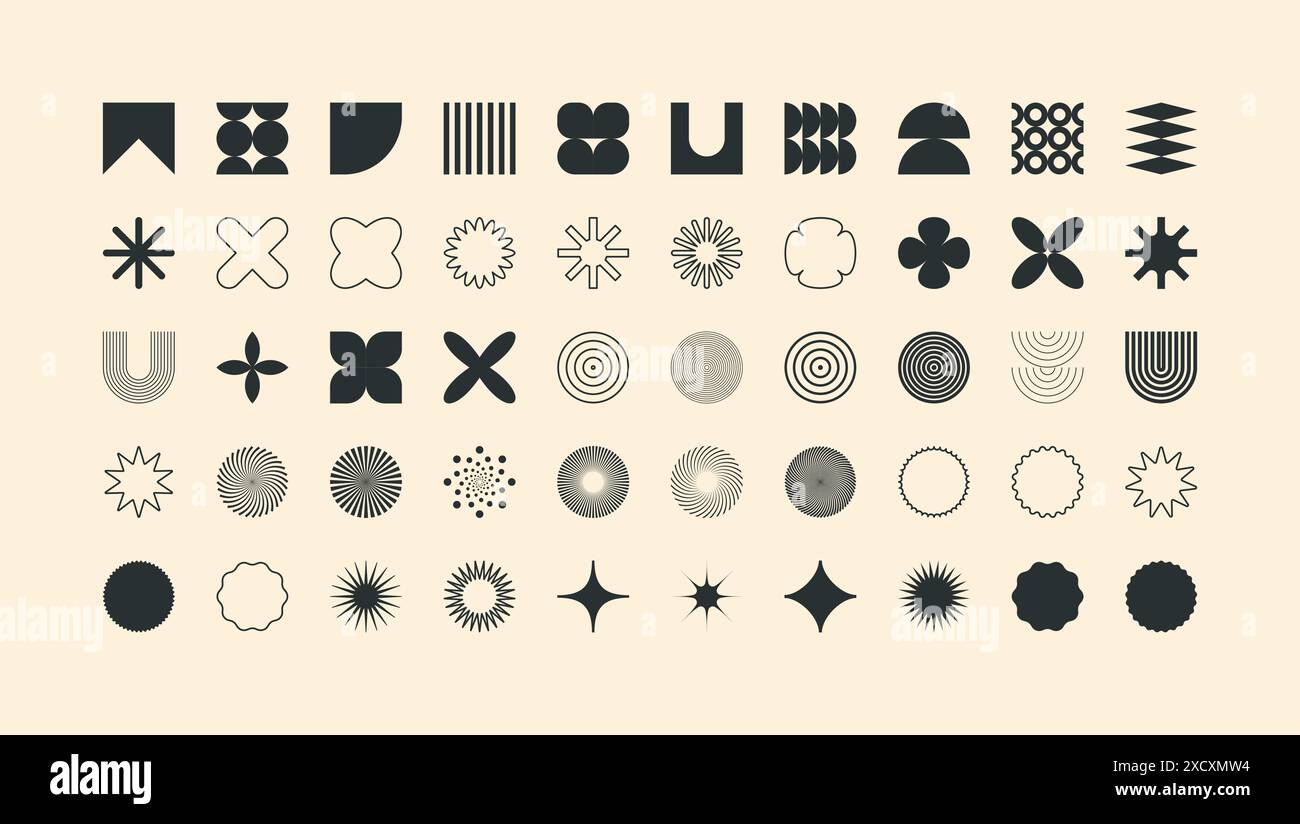 Brutalist geometric shapes, modern symbols. Simple primitive elements ...