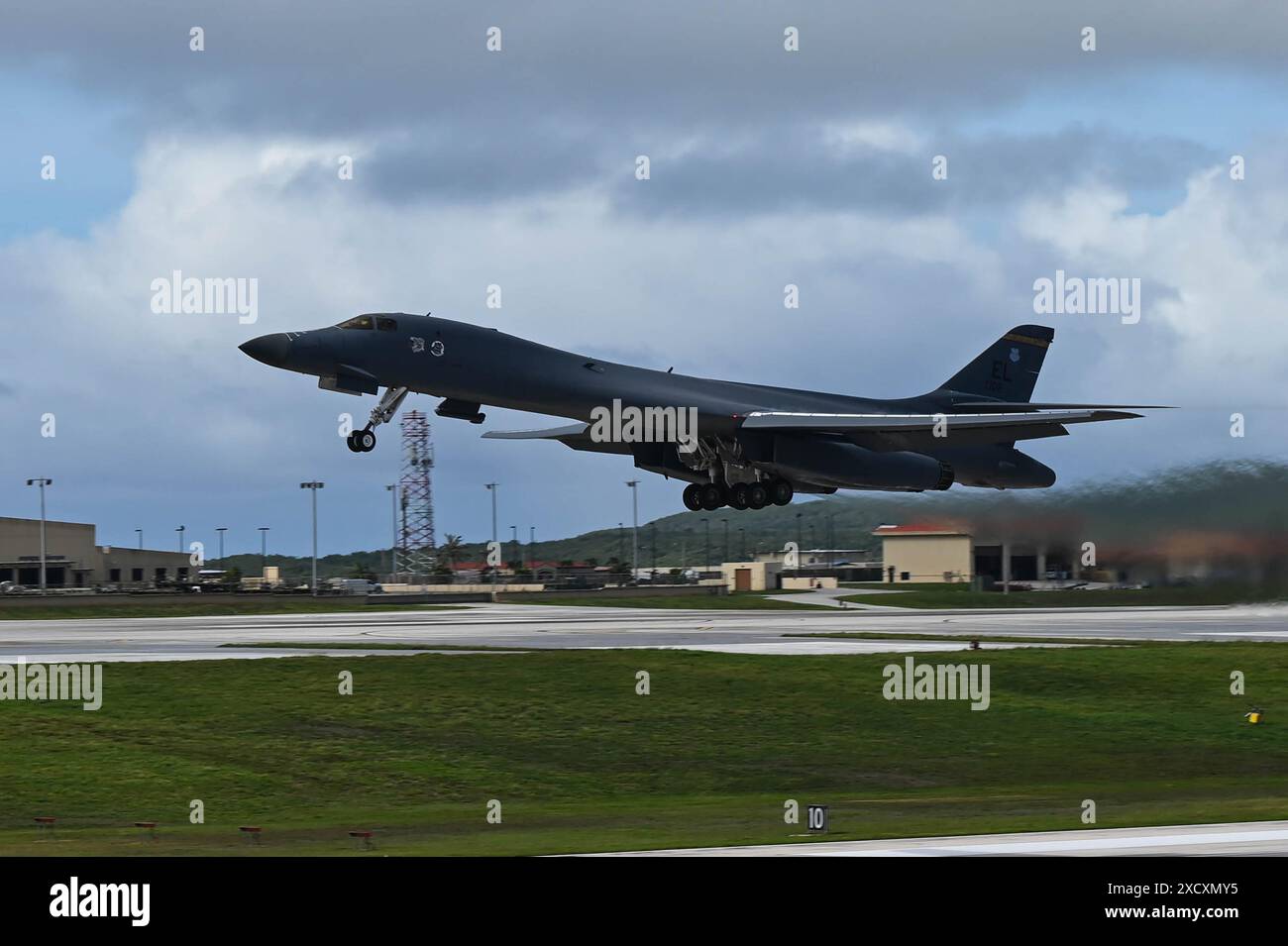 A U.S. Air Force B-1B Lancer assigned to the 37th Expeditionary Bomb ...