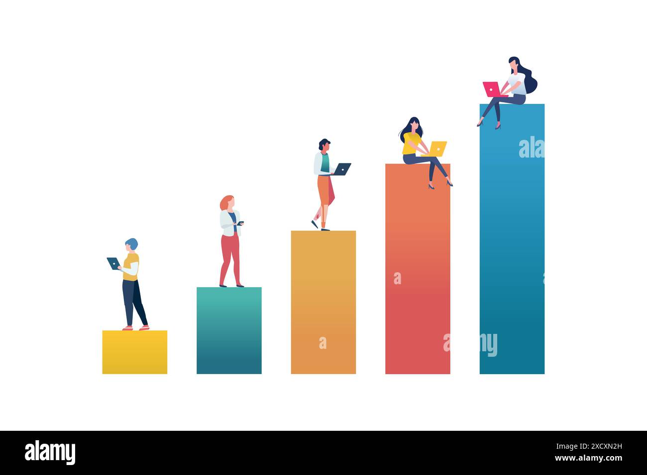 People on increase bar chart isolated on white background. Business ...