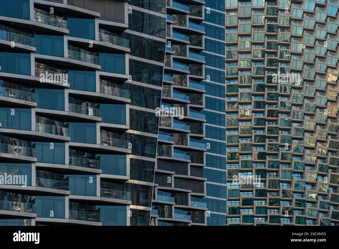 Close-up of contemporary glass building facades with reflections ...