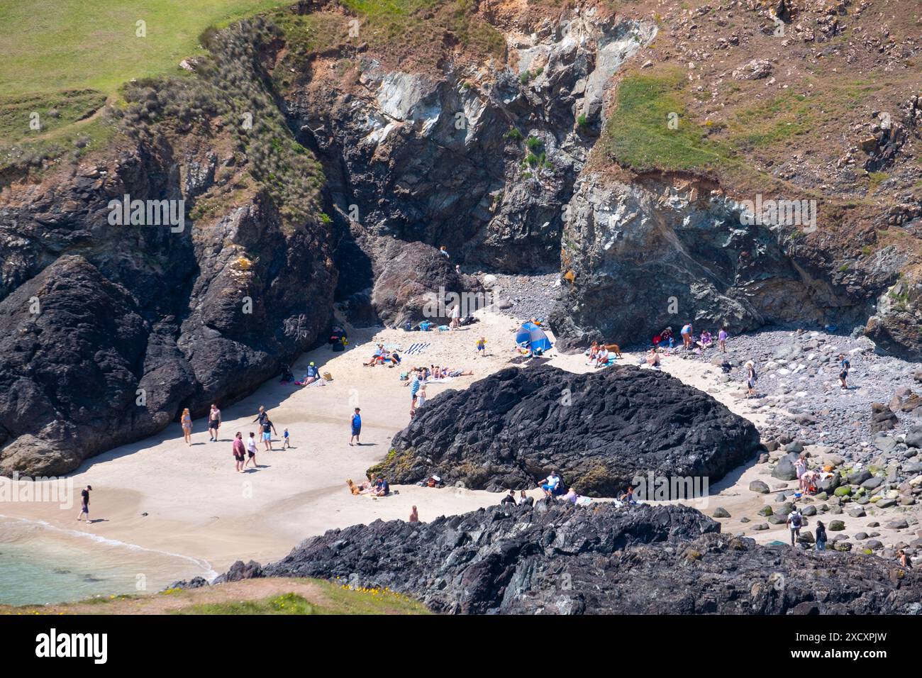 The hidden beaches at Kynance Cove at low tide, Cornwall, England Stock ...