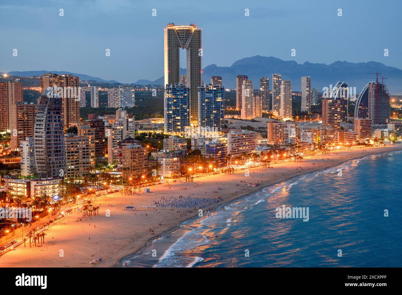 geography / travel, Spain, Valencia, skyline of Benidorm with the multi ...