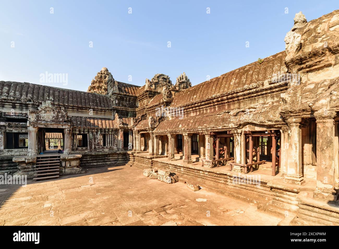 Upper gallery of main Temple Mountain of ancient temple complex Angkor ...