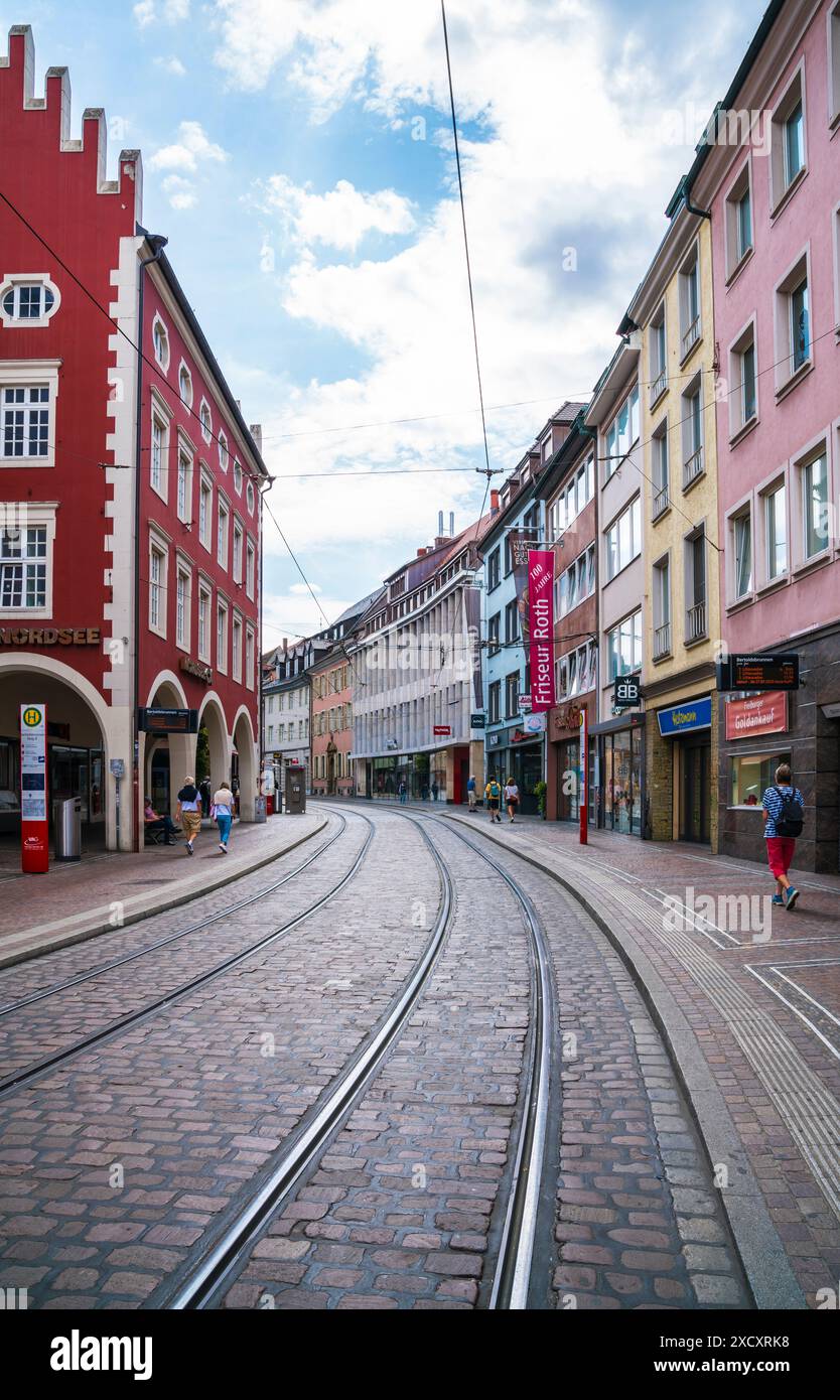 Freiburg im Breisgau, Germany, July 23, 2023, City centre colorful ...