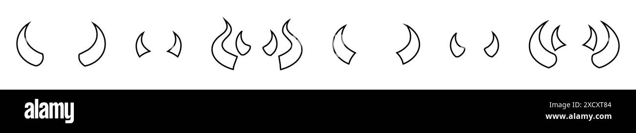 Set of Black outlines of devil horns with a curved shape design. Demon ...