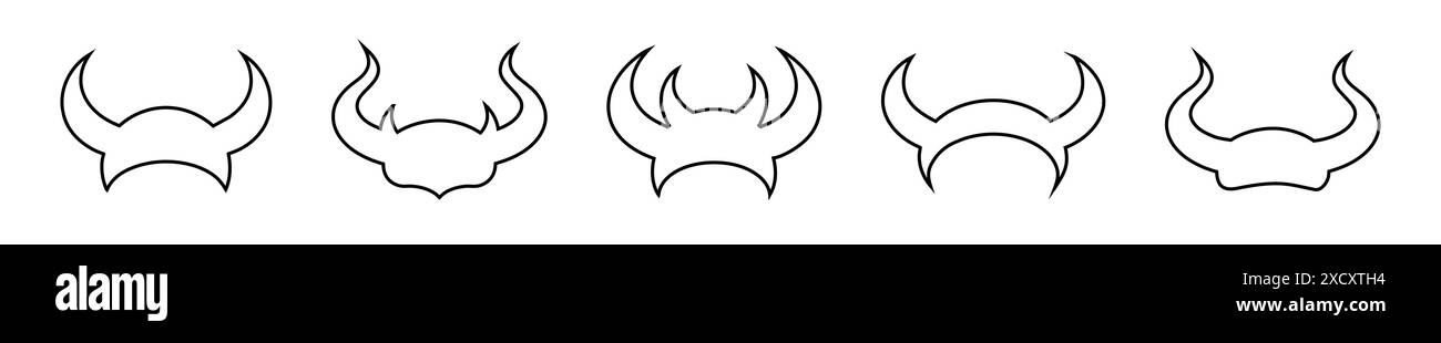 Set of Black outlines of devil horns with a curved shape design. Demon ...