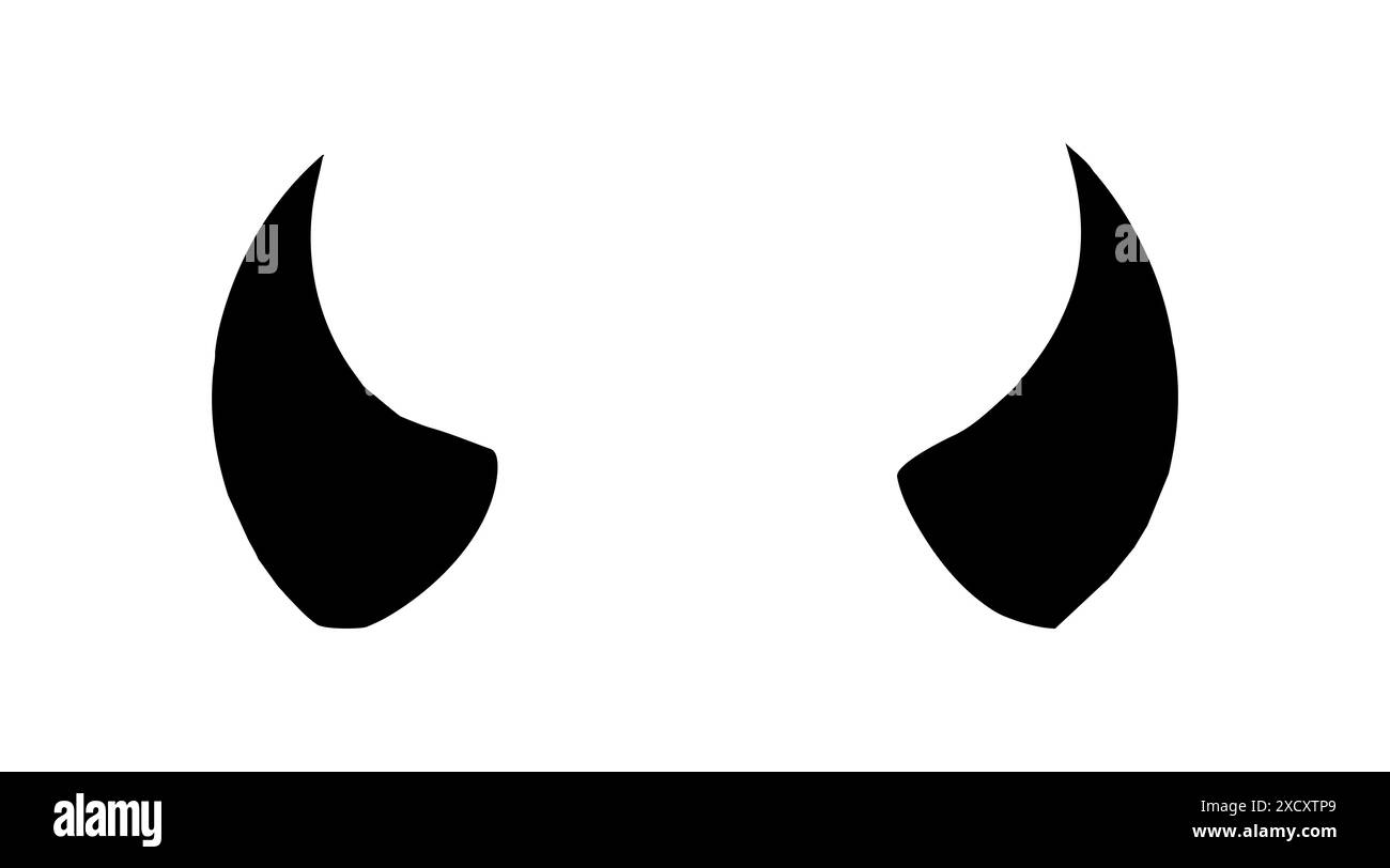 Black silhouette of devil horns with a curved shape design. Demon Horns ...