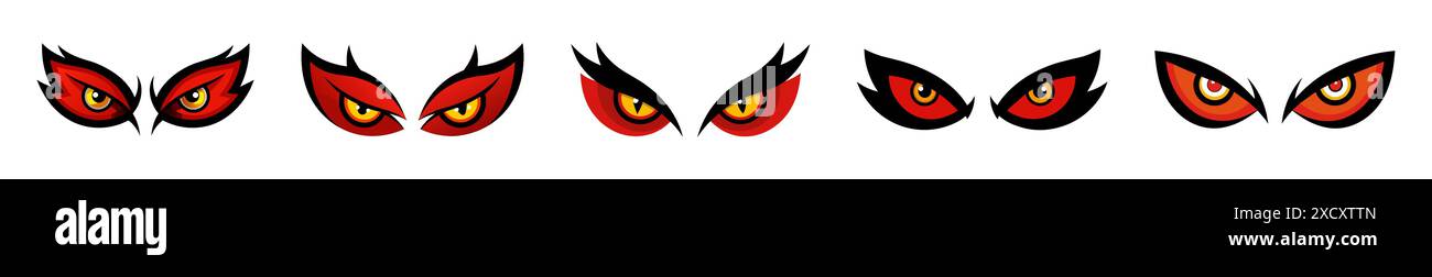 Set of Red and black devil eyes with flames. Isolated on White ...