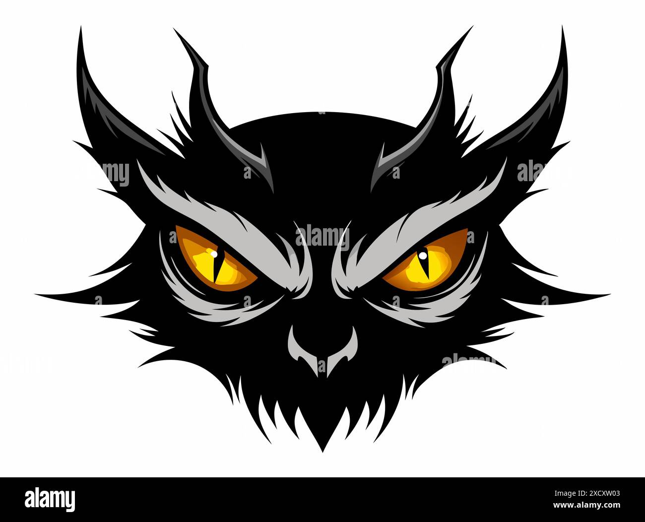 Yellow and black devil eyes with flames in a graphic design. Fiery eyes of demon. Halloween ...