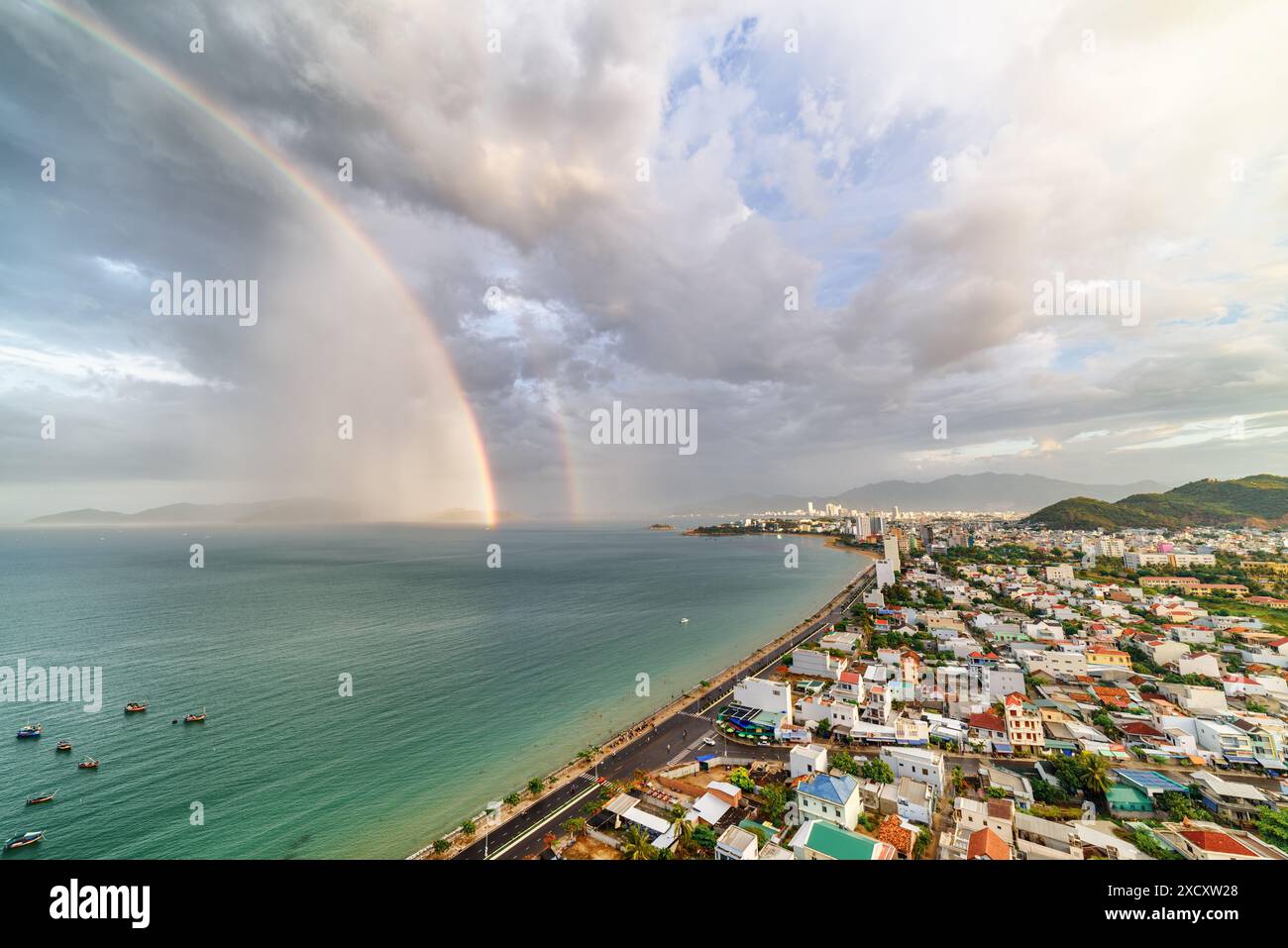 Awesome double rainbow over Nha Trang Bay of the South China Sea ...