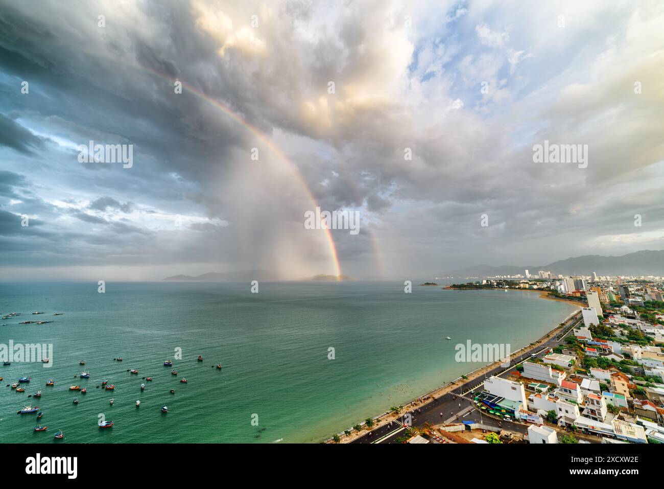 Awesome double rainbow over Nha Trang Bay of the South China Sea ...