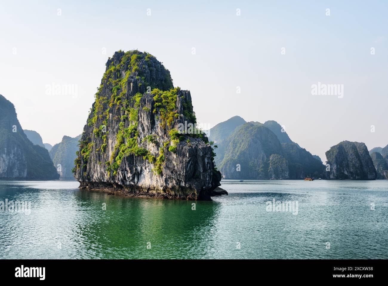 Scenic karst isle in the Ha Long Bay, Vietnam. The Halong Bay is a ...