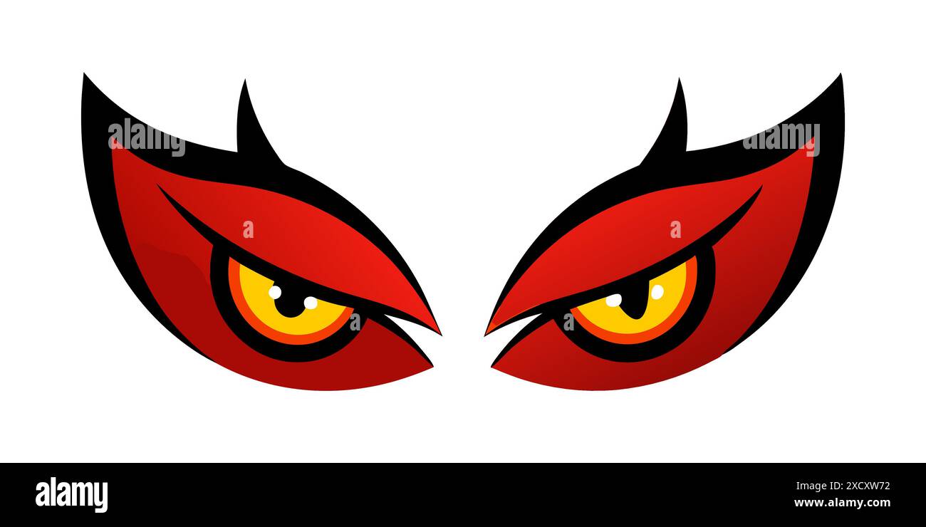 Red and Black Cartoon Eyes Isolated on White Background. Concept of ...