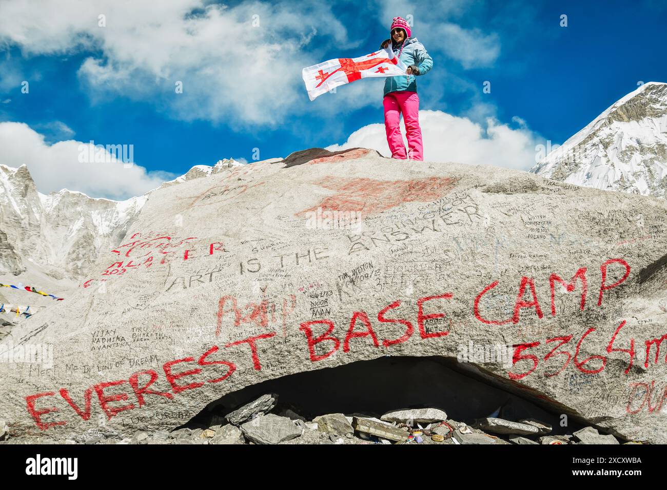 EBC, Nepal - 18th november, 2023: Strong caucasian woman trekker ...