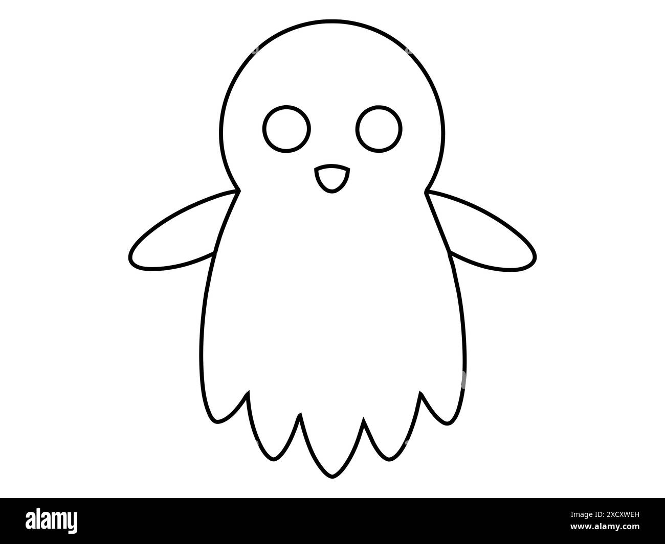 Black outline of funny smiling cute ghost isolated on white background ...