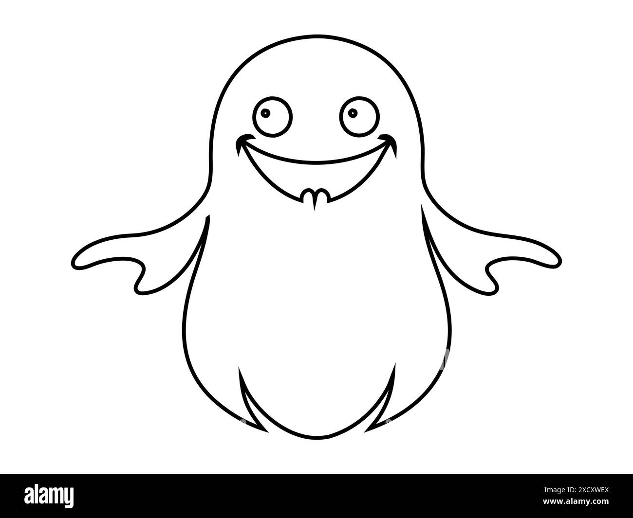 Black outline of funny smiling cute ghost isolated on white background ...