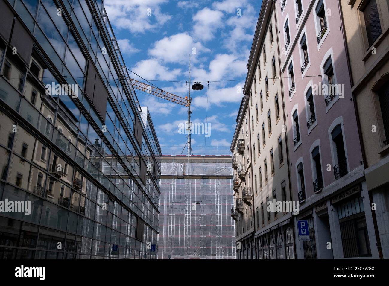Residential building undergoing renovation in the Geneve Cornavin train ...