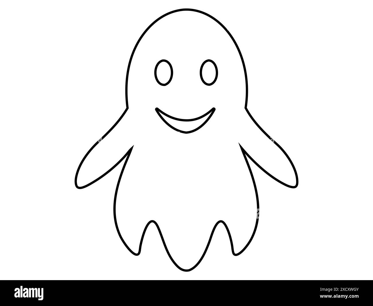 Black outline of funny smiling cute ghost isolated on white background ...