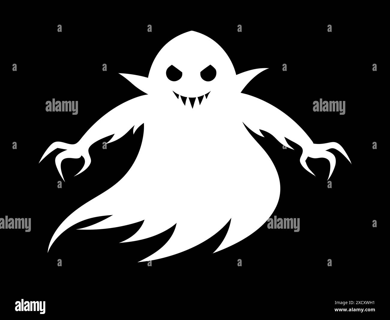 White silhouette of ghost isolated on black background. Concept of ...